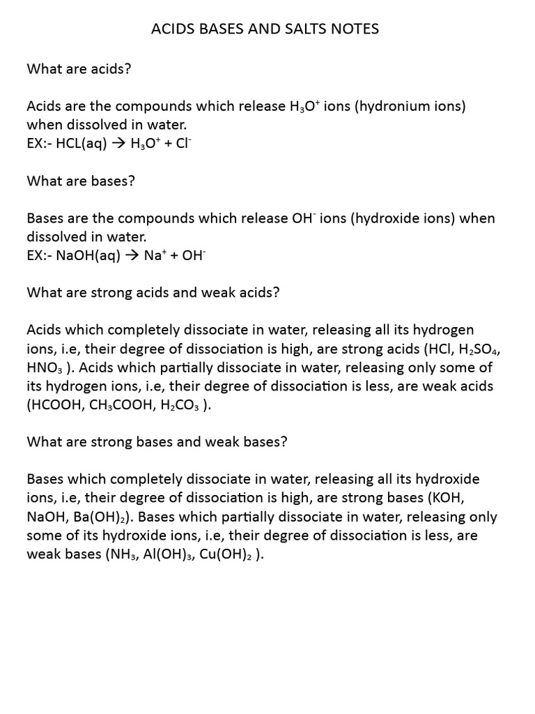 Acids Bases and Salts Notes | PDF | Acid | Hydroxide