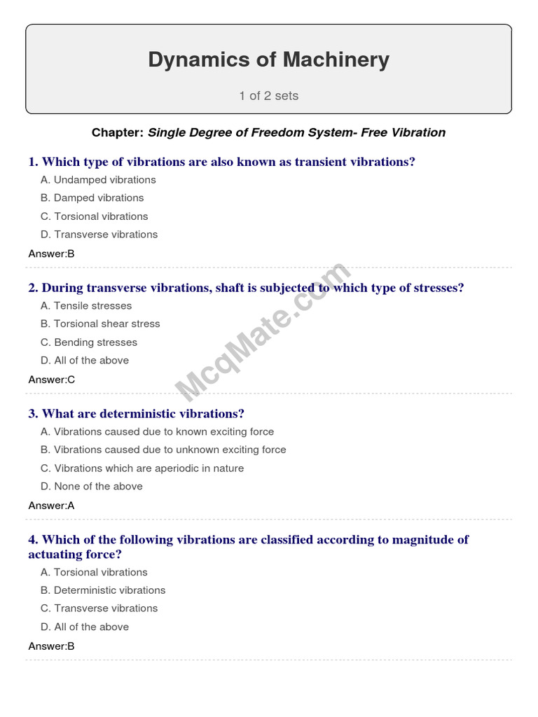 Dynamics-Of-machinery (Set 1) | PDF | Damping | Oscillation