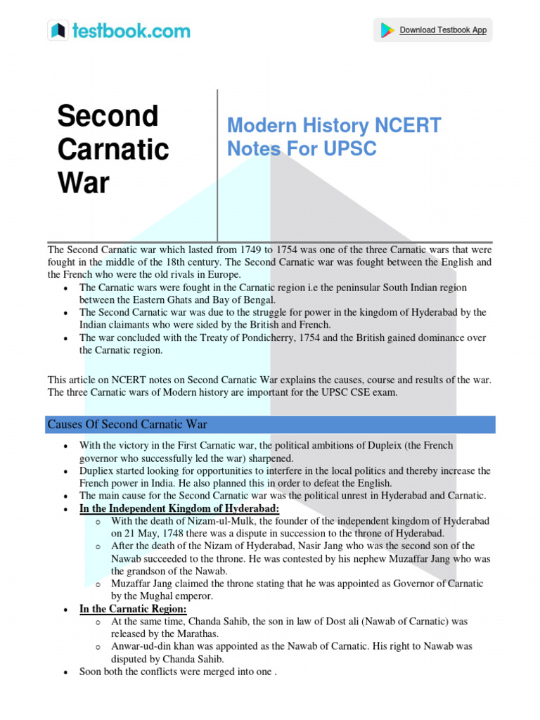 Upsc Second Carnatic War Pdfs Template F54e24e2 | PDF | Travel | History