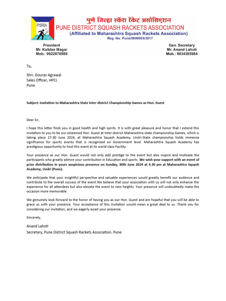 Psra Inv Letter | PDF