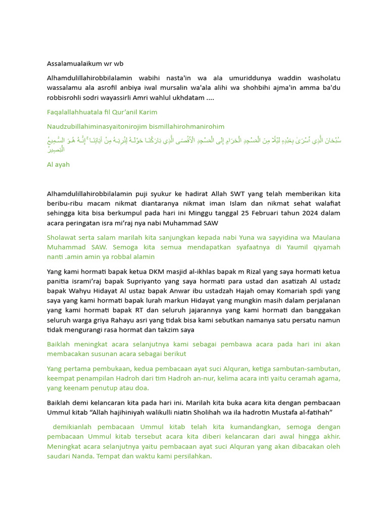 Teks MC Isra Mi'raj | PDF | Kajian Bahasa Asing | Agama & Spiritualitas