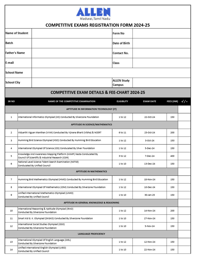 Olympiad Registration Form 2024-25 | PDF | Observation | Inquiry