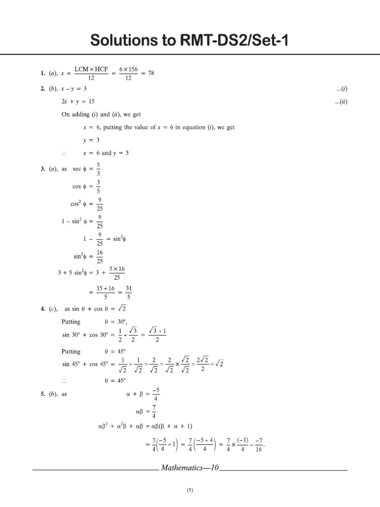 Mathematics 10 DS2 Set-1 | PDF