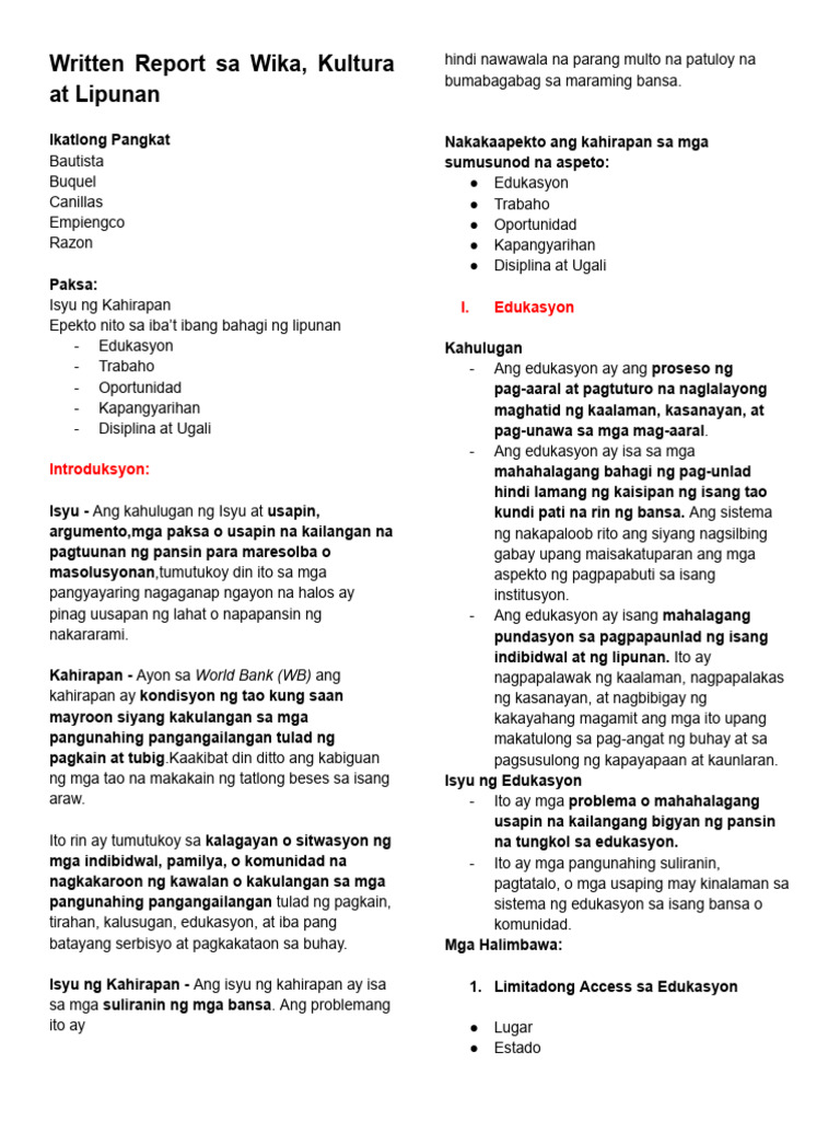 Ikatlong Pangkat - Written Report | PDF