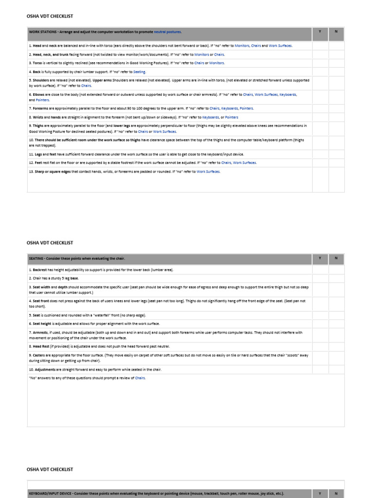OSHA VDT CHECKLIST | PDF | Chair | Computer Keyboard