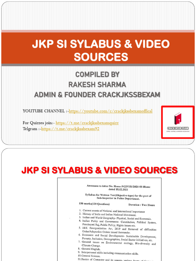 JKP Si Sylabus & Video Sources Crackjkssbexam | PDF | Percentage