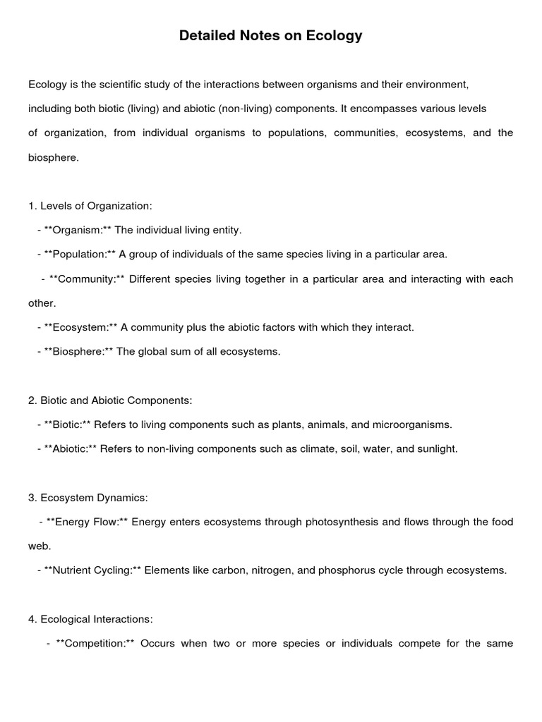 Detailed Notes On Ecology | PDF | Ecosystem | Ecology