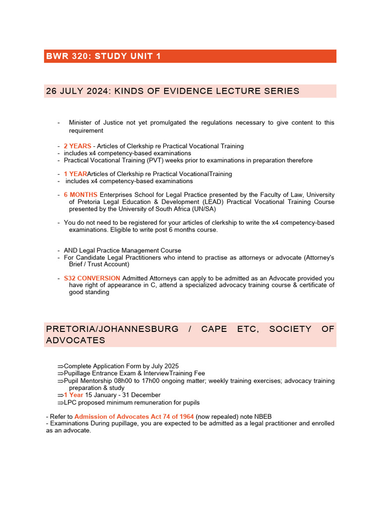 BWR 320 Study Unit 1 | PDF | Witness | Advocate
