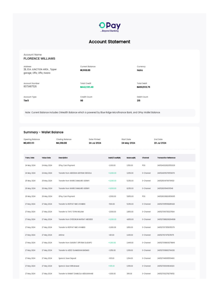 OPay Account Statement May-Jun 2024 | PDF | Credit Card | Debit Card