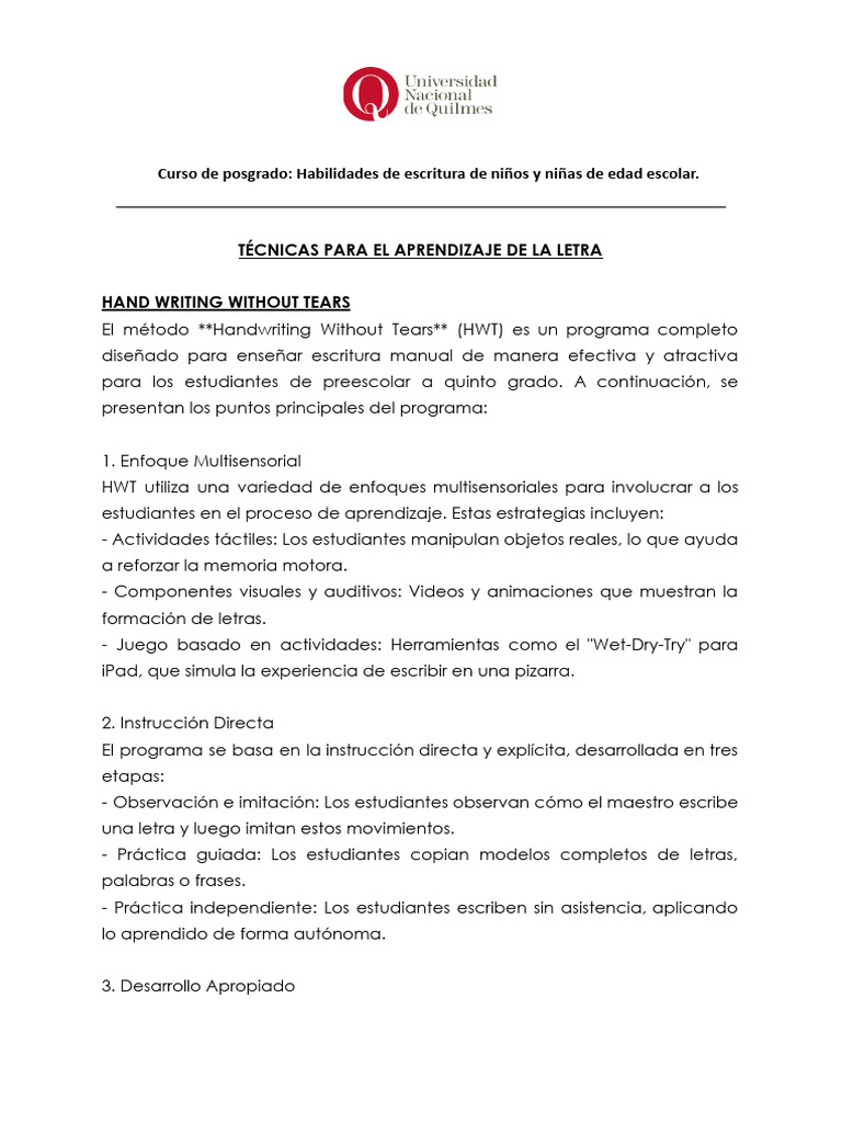 Hand Writing Witouth Tears (1) | PDF | Aprendizaje | Educación de la ...