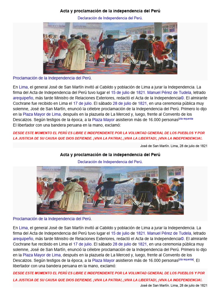 19 07 24acta y Proclamacion de La Independencia Del Peru | PDF | Perú | Lima