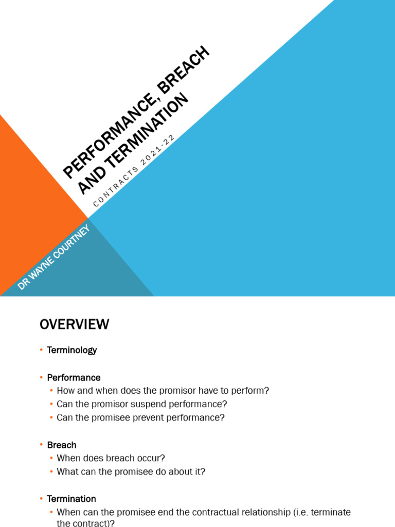 Contracts 2021-22 Performance Breach Termination Slides | PDF | Breach Of Contract | Private Law