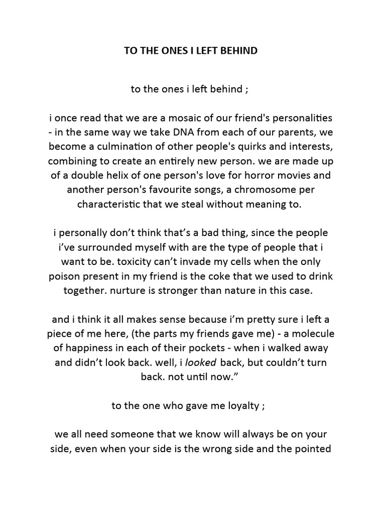 To The Ones I Left Behind | PDF | Thought
