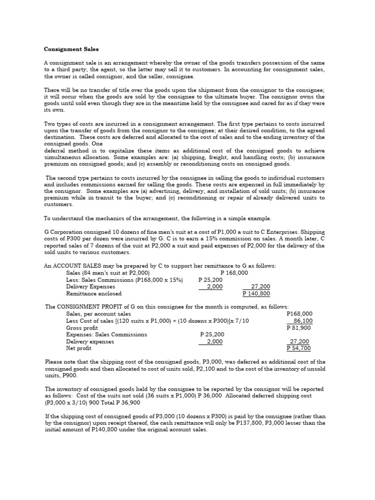 Consignment Sales | PDF | Debits And Credits | Cost Of Goods Sold