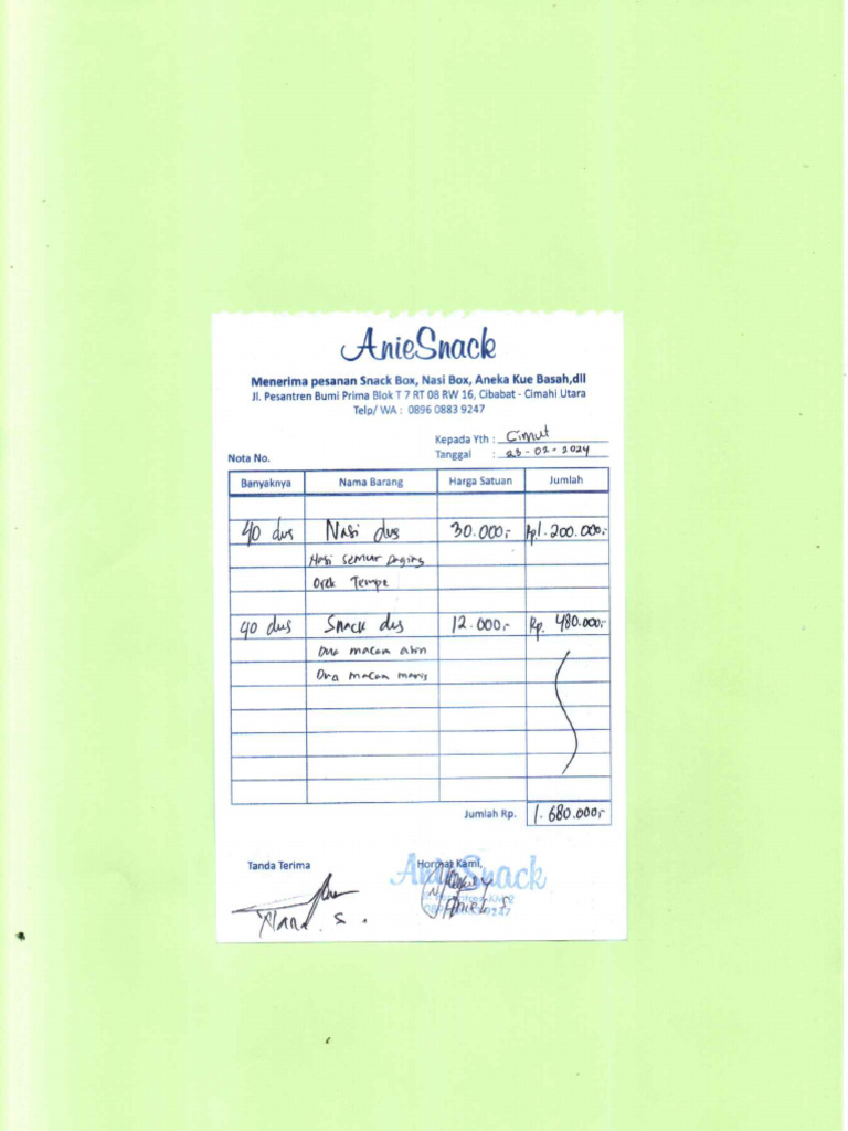 009 NOTA SNACK _ NASI BOX RAPAT YANUM KEC FEBRUARI 2024 | PDF