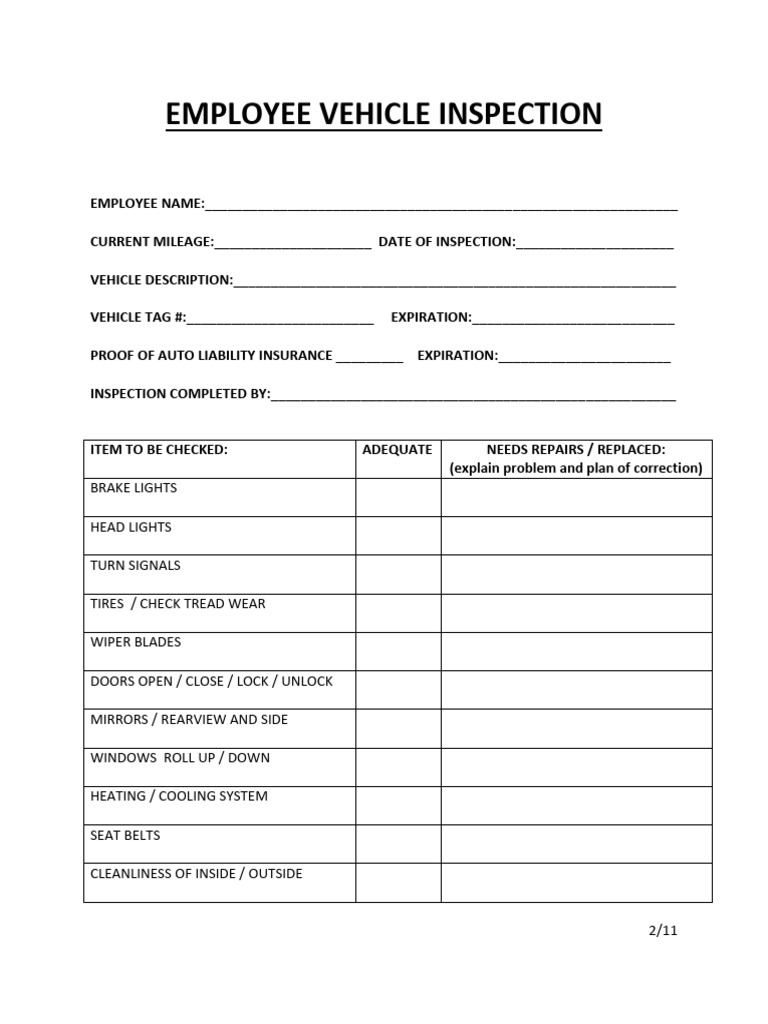 Employee Vehicle Inspection | PDF | Business | Technology & Engineering