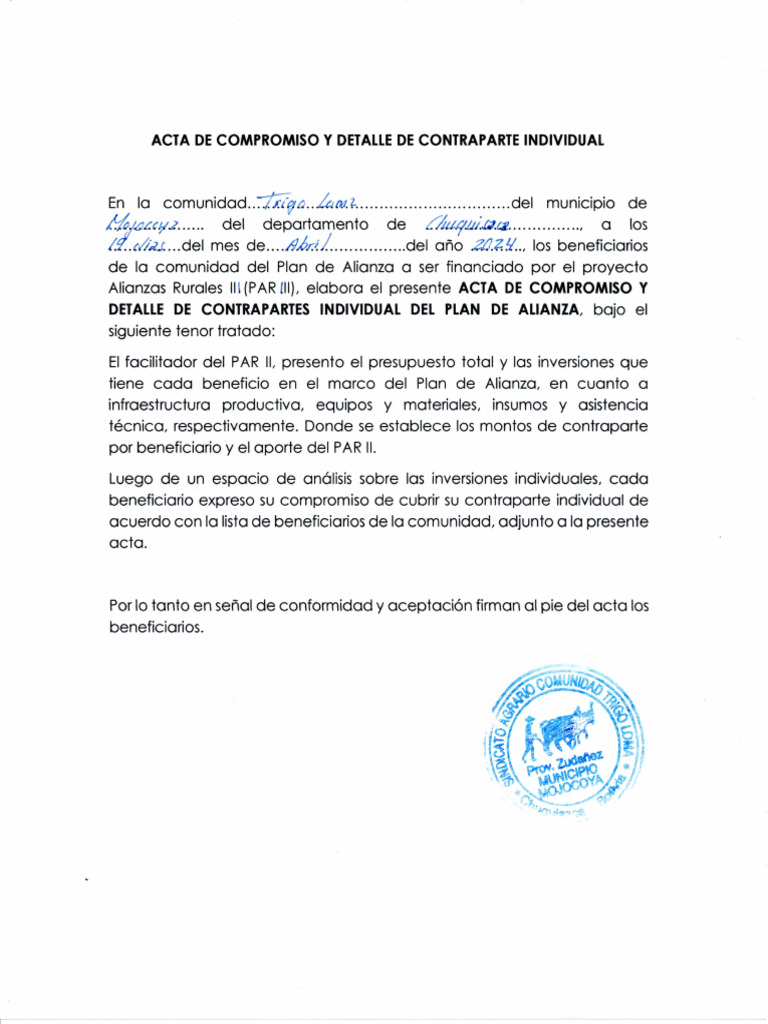ACTA 3 ACTA DE COMPROMISO DE CONTRAPARTE INDIVIDUAL | PDF