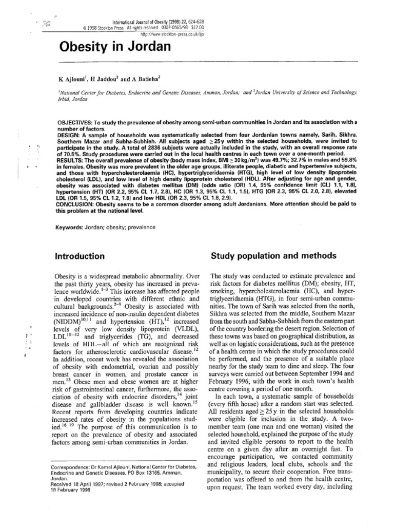 Obesity in Jordan | PDF