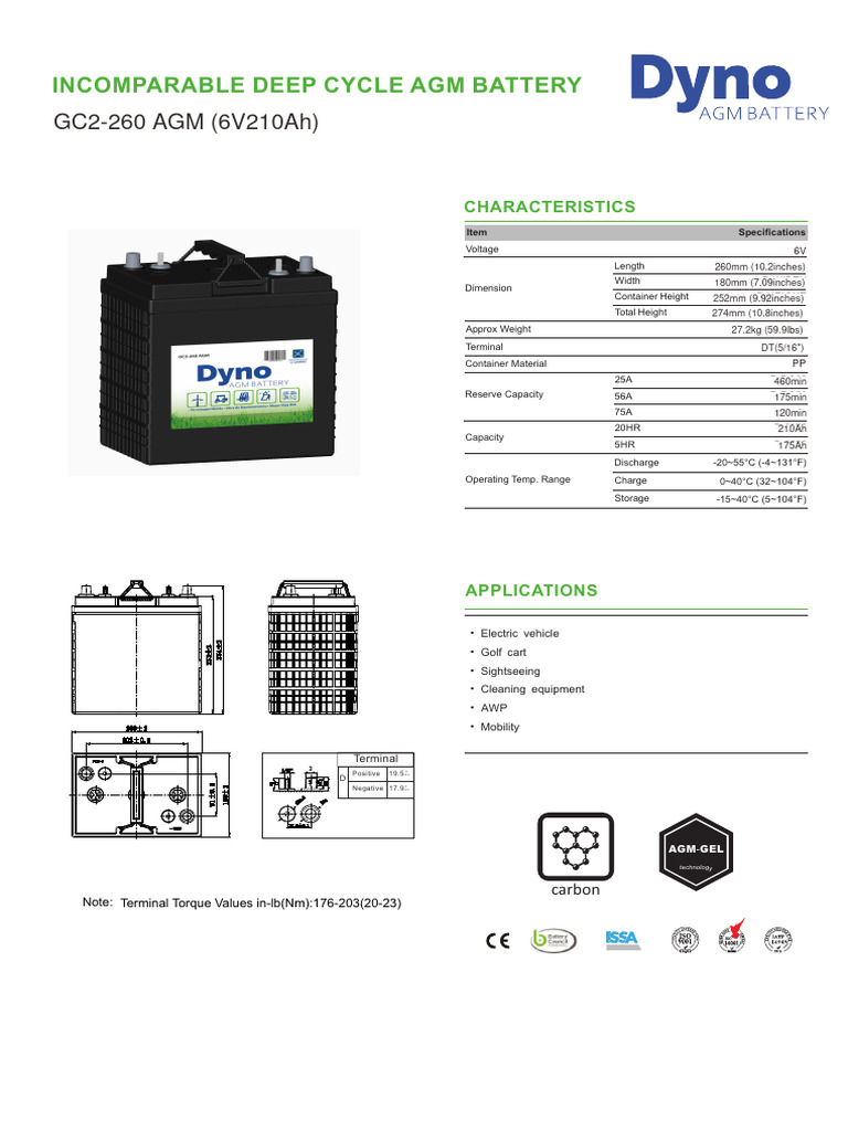 Ficha Tecnica DYNO - GC2-260 AGM | PDF | Physical Sciences | Electricity