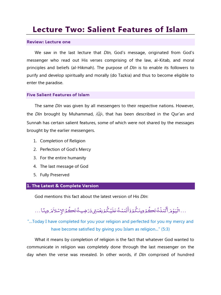 Key Features of Islam Explained | PDF | Hadith | Quran