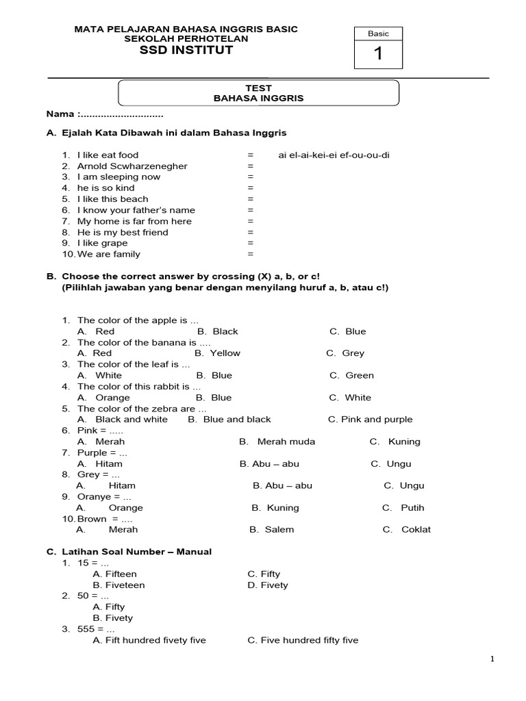 Soal Tugas Bahasa Inggris Basic | PDF
