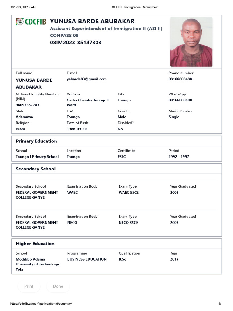 Yunusa CDCFIB Immigration Recruitment | PDF