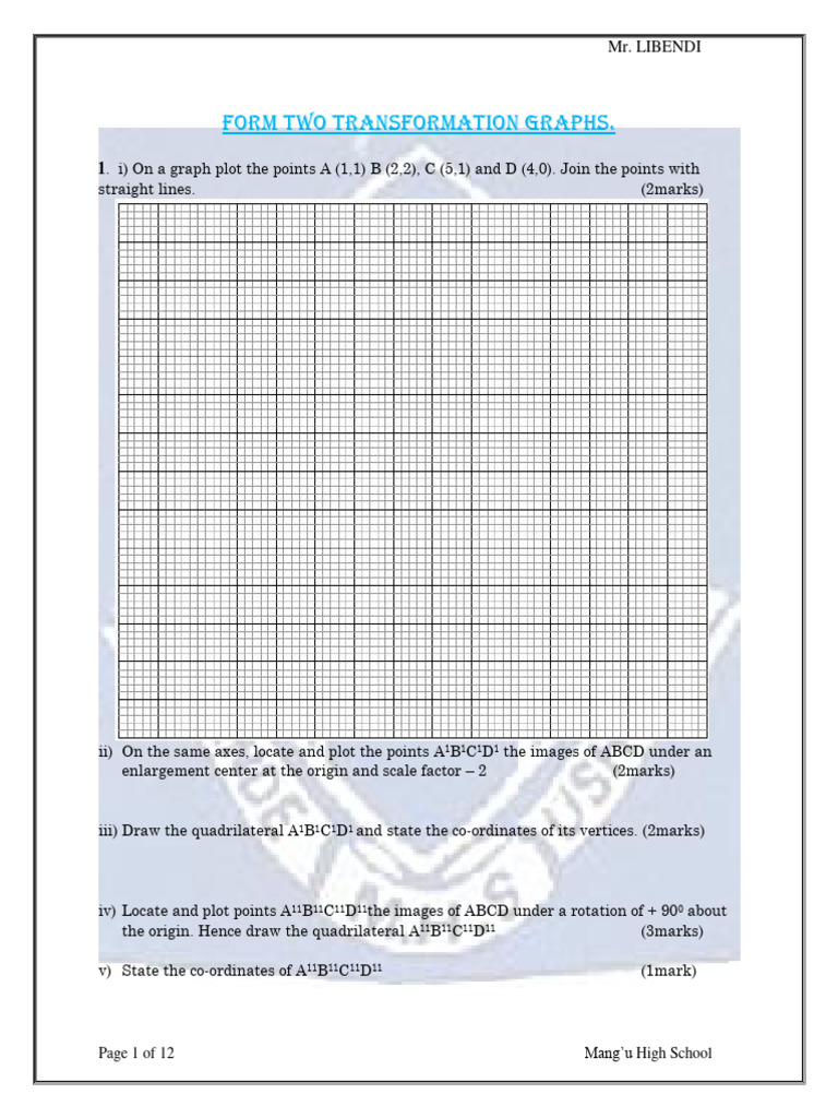 Maths Lesson 3 Transformation 1 Pdf Cartesian Coordinate System