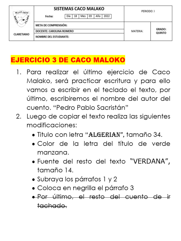 Caco Malako Ejercicios 3 | PDF