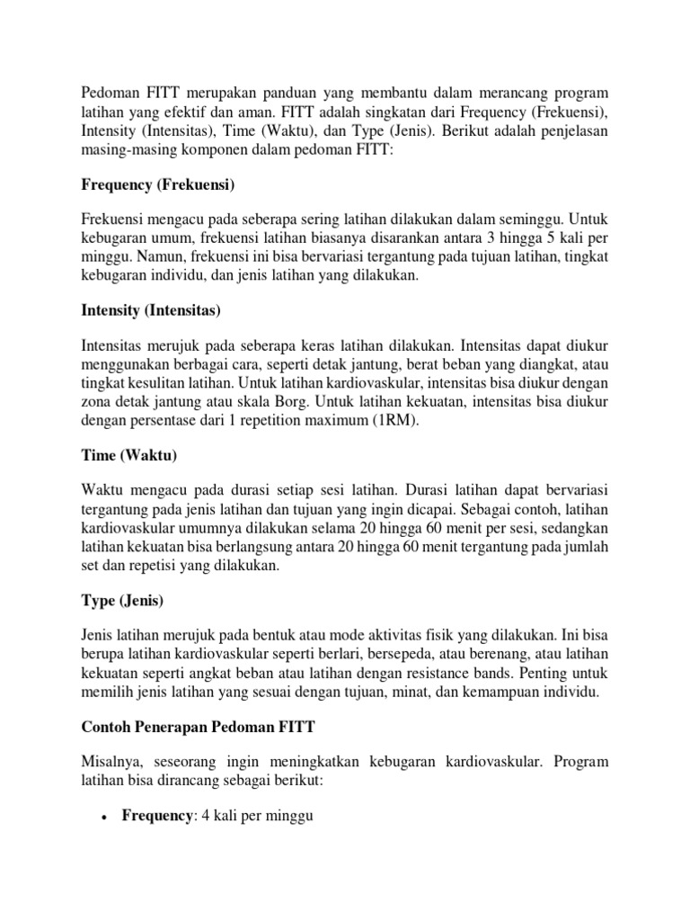 Pedoman FITT untuk Program Latihan Efektif | PDF | Karier & Perkembangan