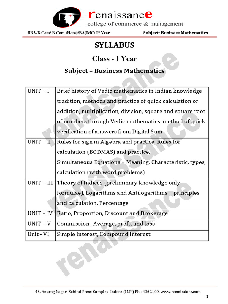 Business Mathematics Syllabus Overview | PDF | Discounts And Allowances ...