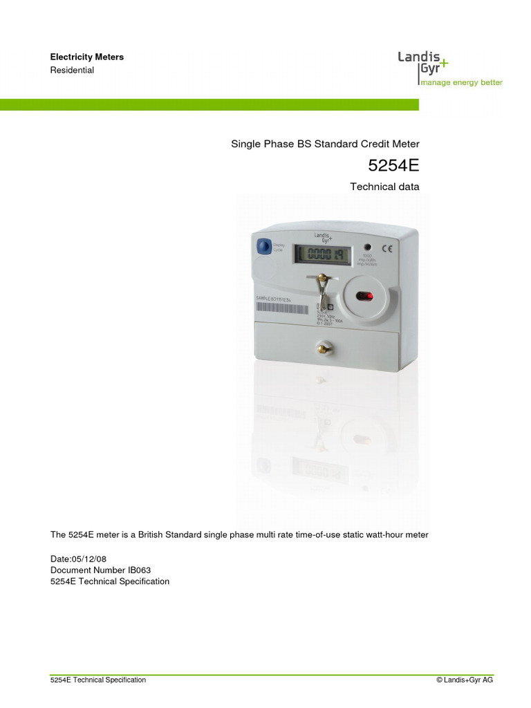 5254E Single Phase Meter Specs | PDF | Specification (Technical ...