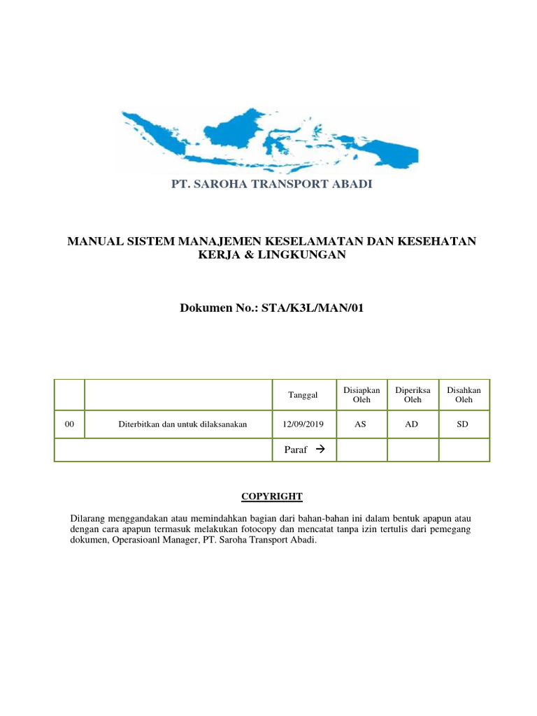 B - Manual - Pedoman SMK3L - PT - SAROHA | PDF