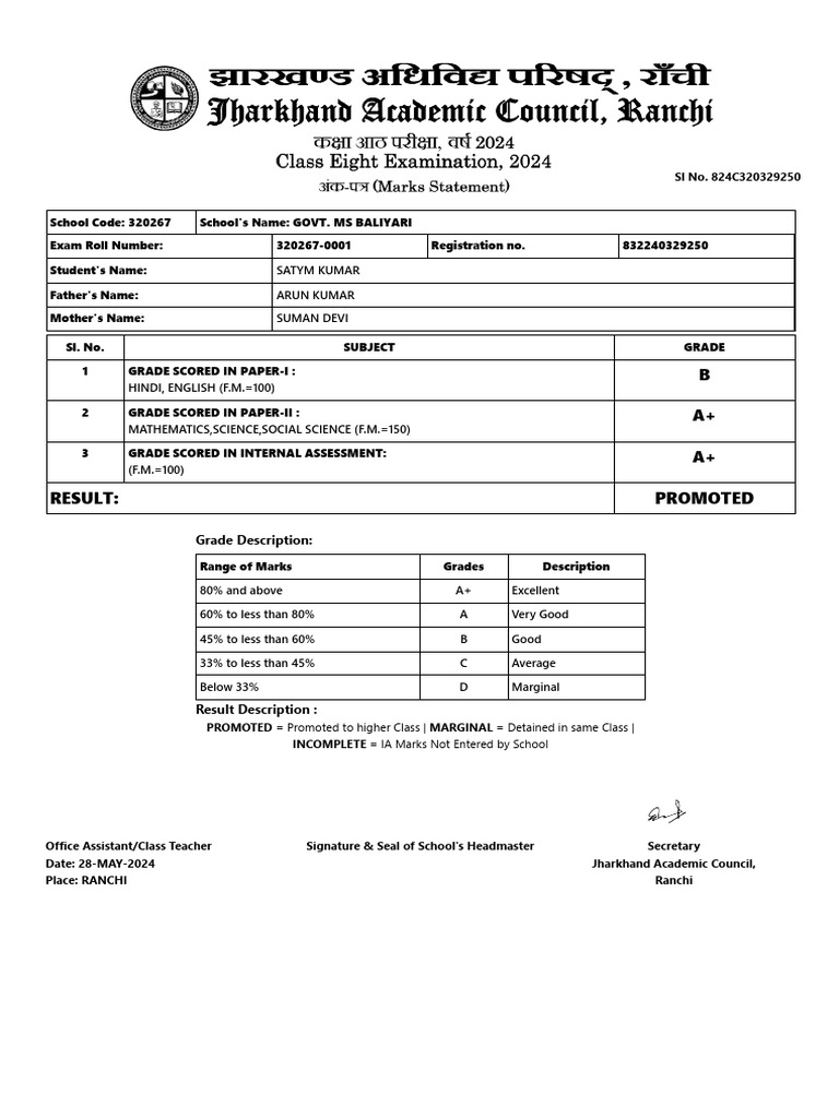 Marks Statement | PDF | Teachers | Science
