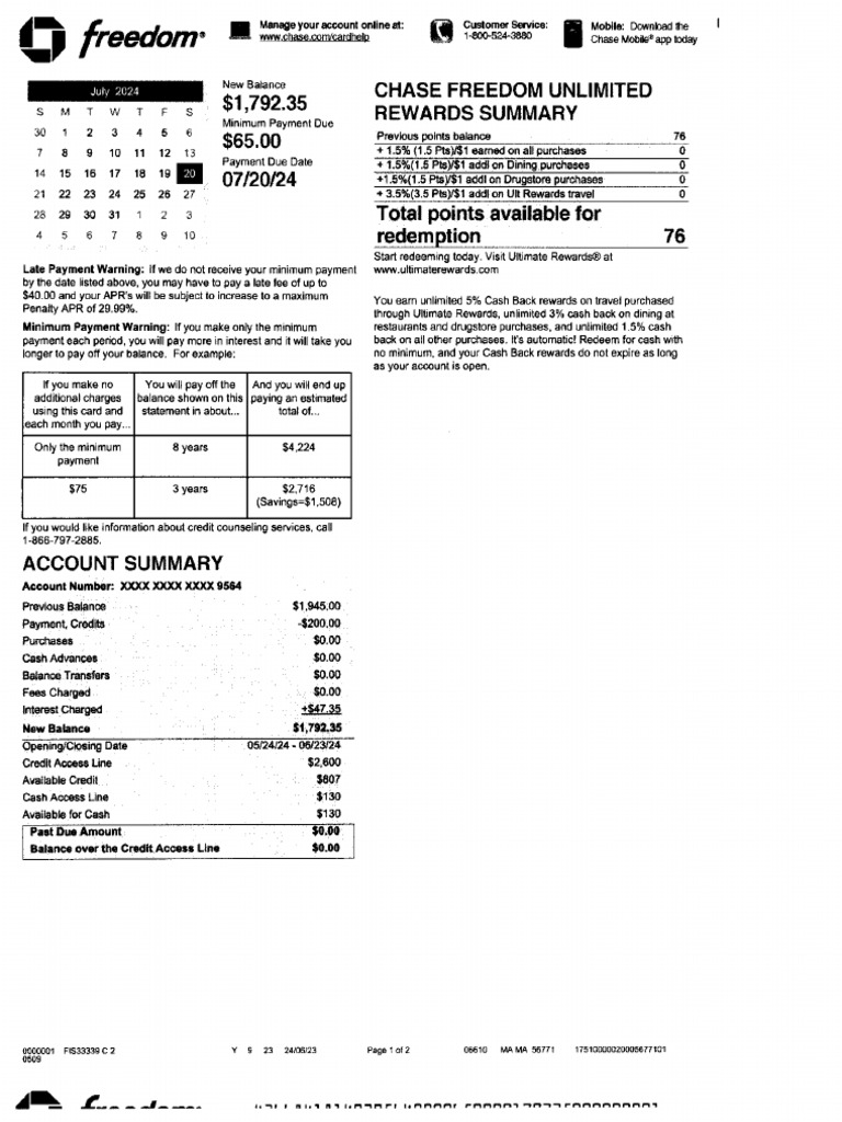 Chase Bank CC Statements - 9564 | PDF
