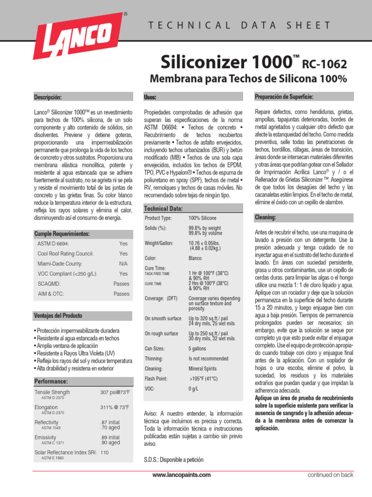 Siliconizer 1000 RC1062 2021 TDS ESP 1 | PDF | Revestimiento | Hormigón