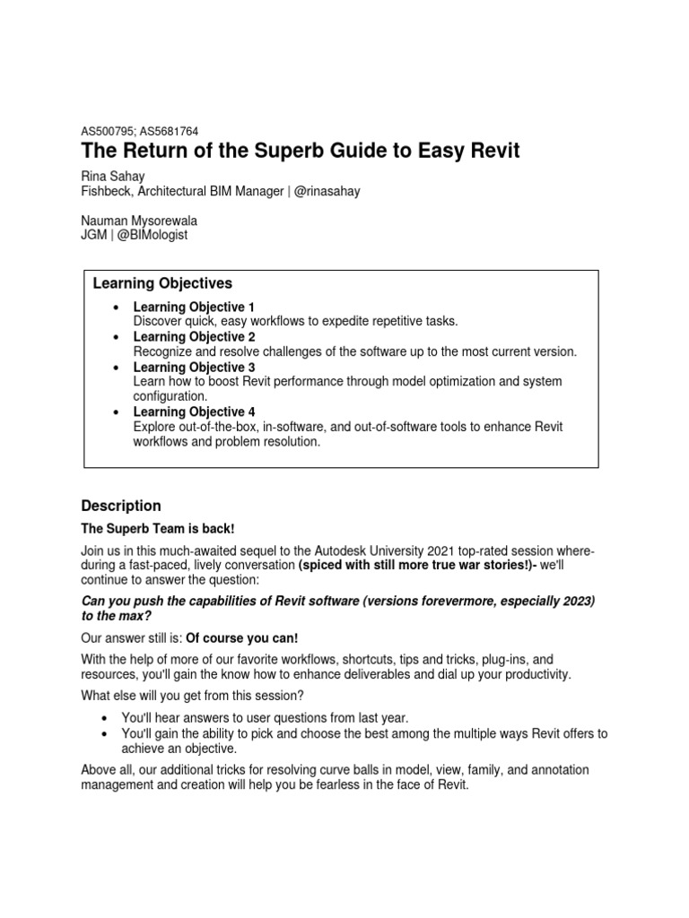 AU2022-AS500795 - The Return of The Superb Guide To Easy Revit | PDF ...