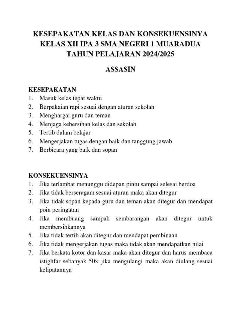 Kesepakatan Kelas Dan Konsekuensinya | PDF