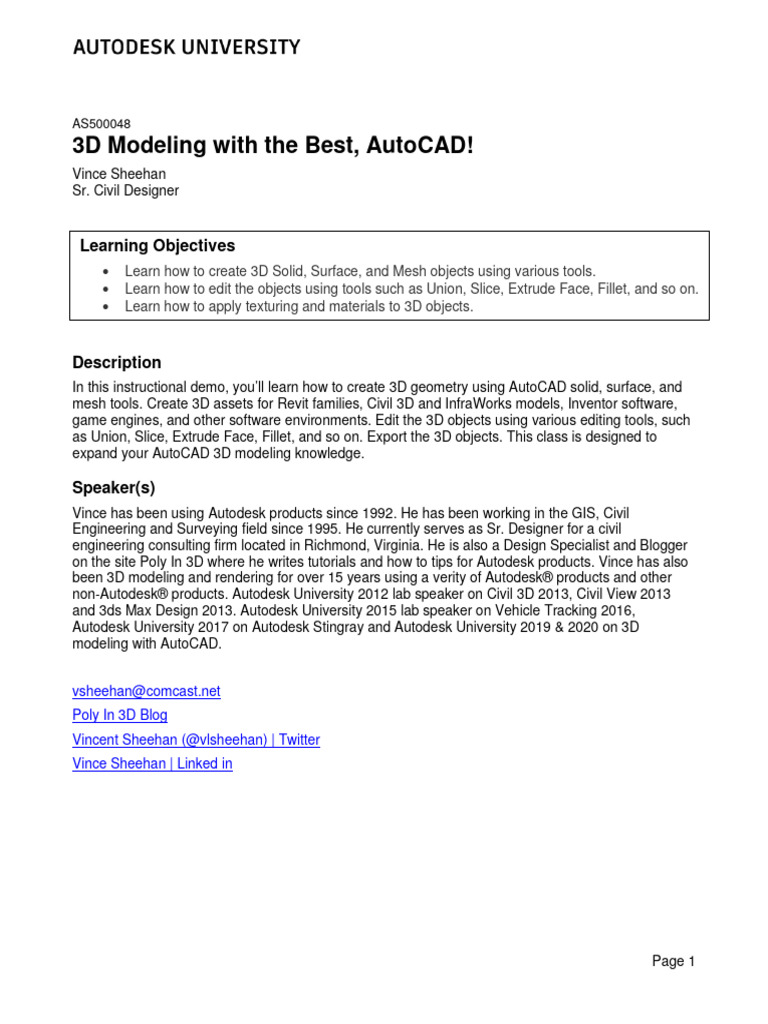 AU2021-AS500048 - 3D Modeling With The Best, AutoCAD | PDF | 3 D ...