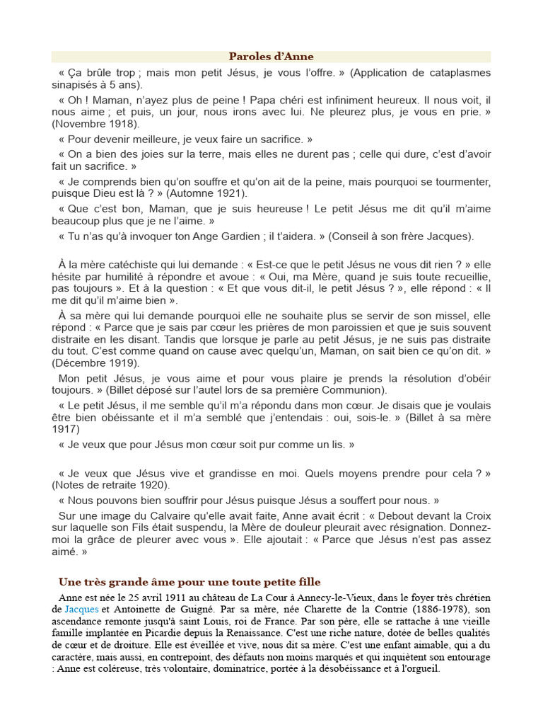 Paroles d'Anne de Guigné | PDF