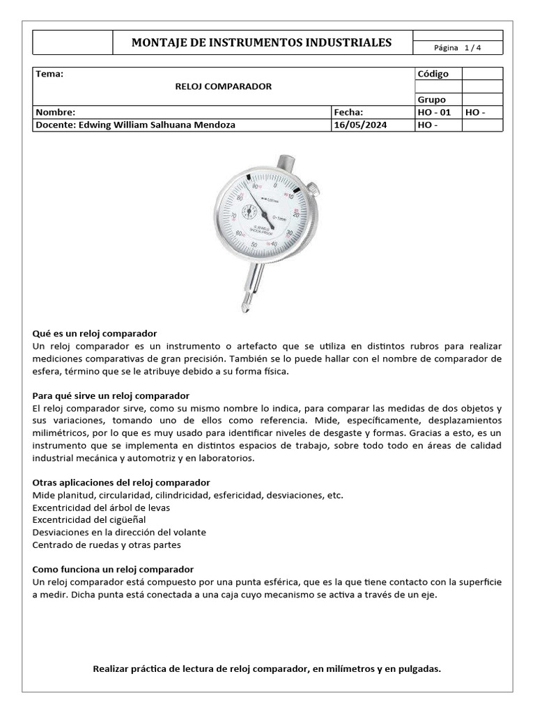 Partes del Reloj Comparador | PDF