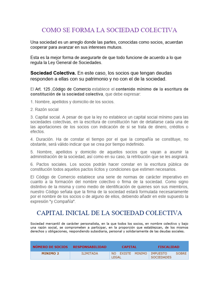 Como Se Forma La Sociedad Colectiva | PDF