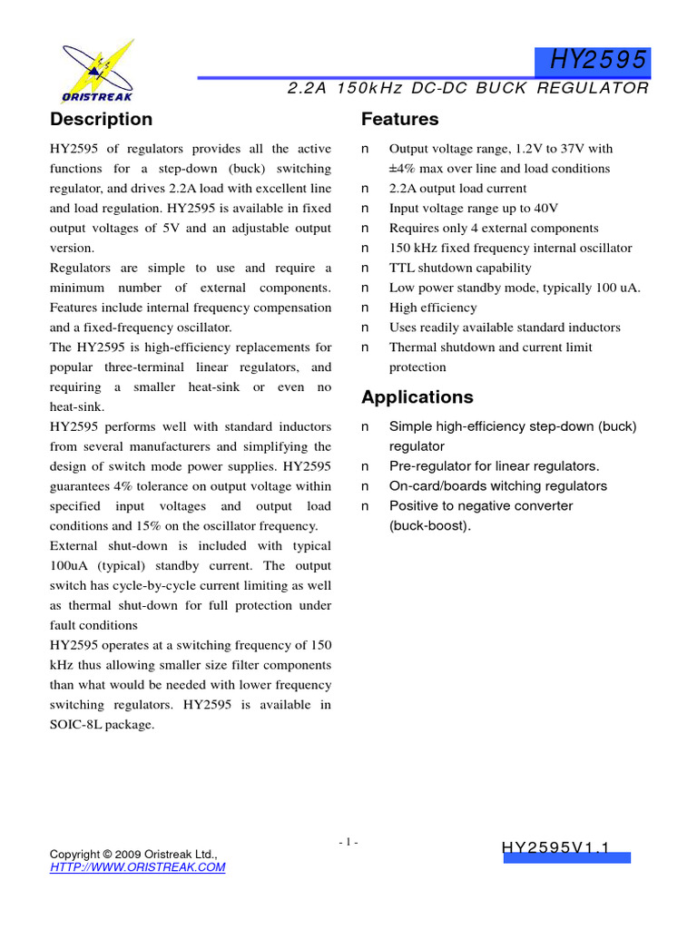 HY2595 V1.1 DC-DC Buck REGULATOR | PDF | Electric Power | Manufactured Goods