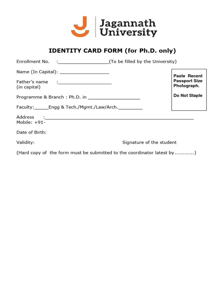 Identity Card Form For PHD | PDF | Computers