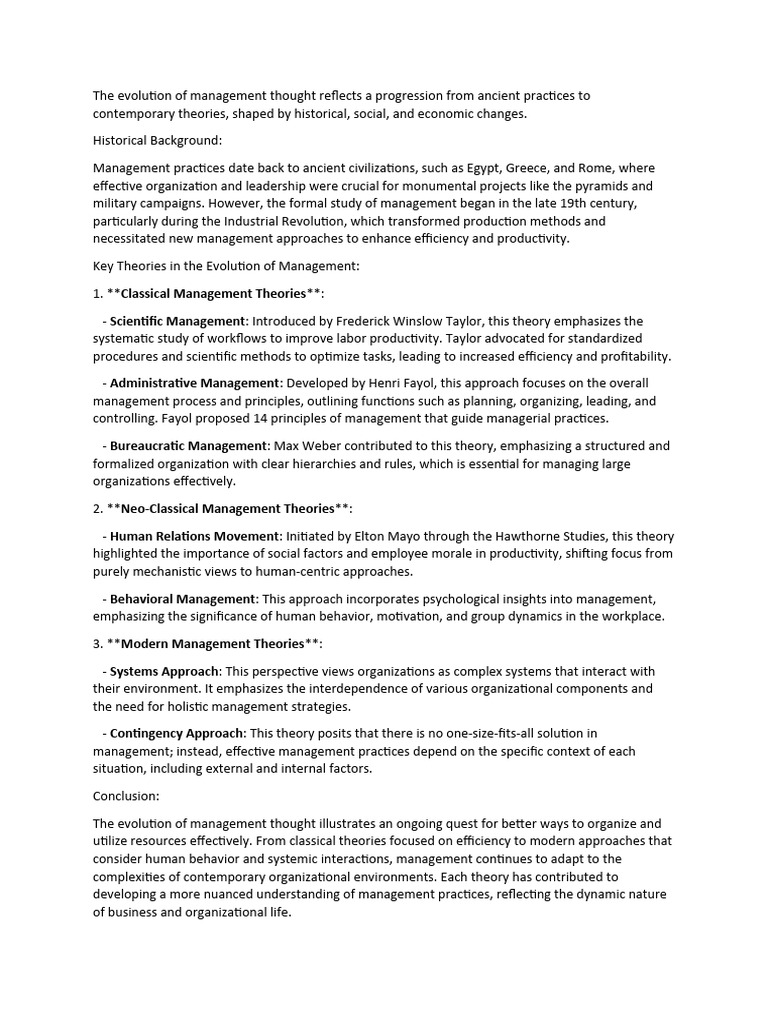 Evolution of Management Theories Explained | PDF | Business ...