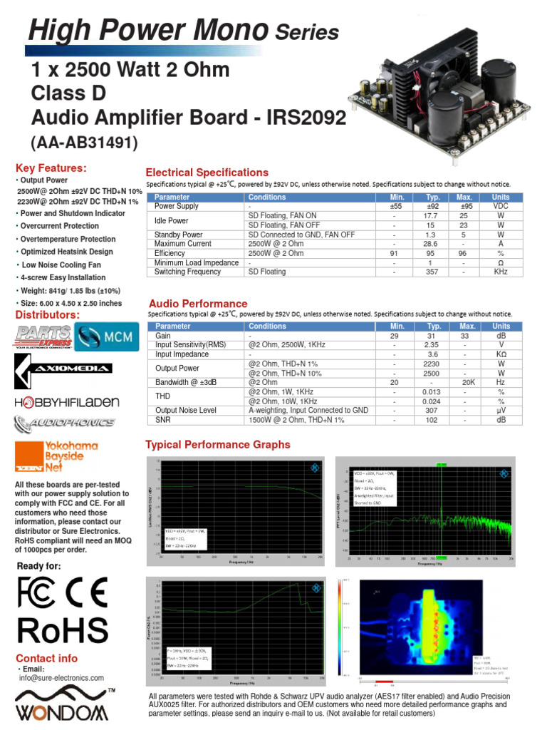 1 X 2500watt AA-AB31491 IRS2092 HighPowerMonoSeriesManual | PDF | Amplifier | Audio Electronics