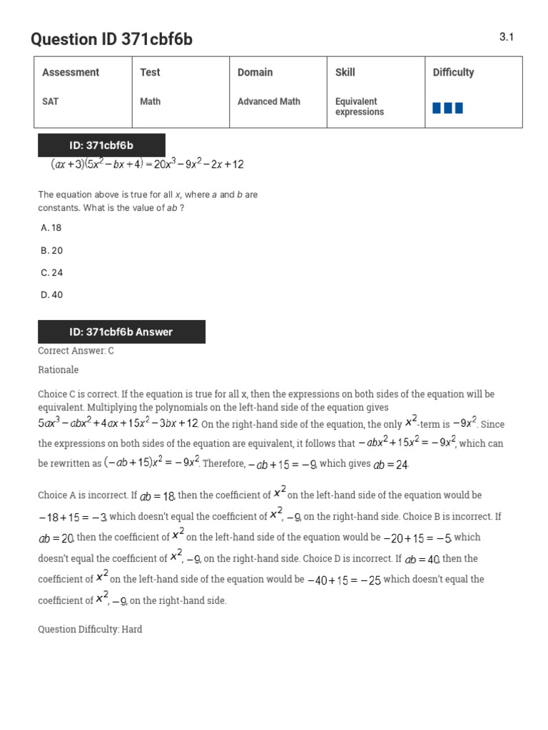 SAT Equivalent Expressions Analysis | PDF | Equations | Sat