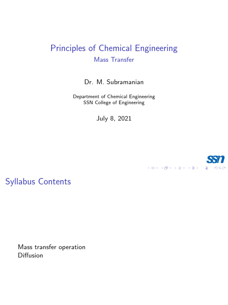 PCE Lecture 4 1 MassTransfer Introduction | PDF | Diffusion | Chemistry