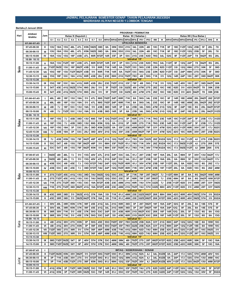 JADWAL KBM SMT GENAP 2023-2024 Baru | PDF