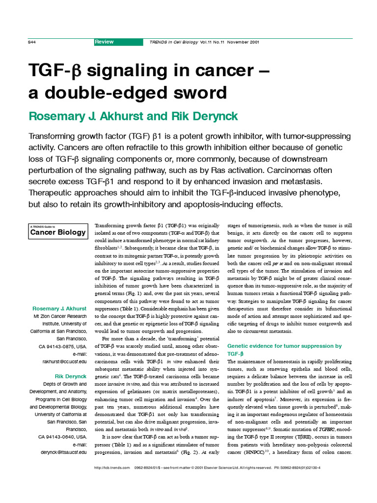 Akhurst Derynck, 2001 - TGFB - A Double-Edged Sword | PDF | Transforming Growth Factor Beta ...