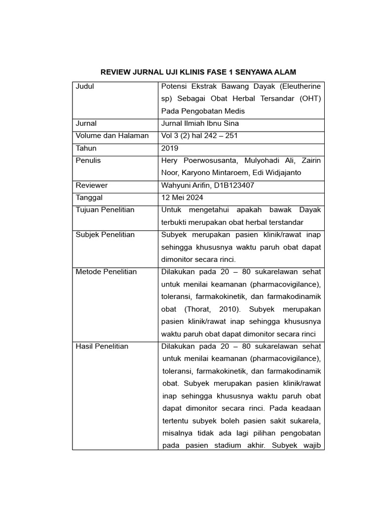 Review Jurnal Uji Klinis Fase 1 Senyawa Alam | PDF | Kesehatan Holistik